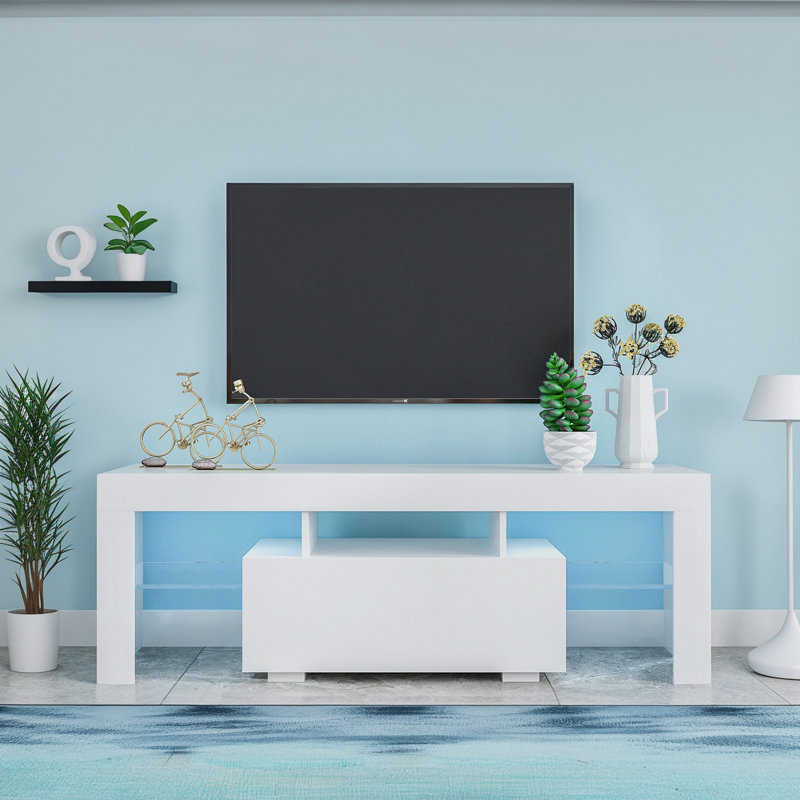 Anselma TV Stand High Gloss Doors Modern TV Stand LED Ivy Bronx Color White Black